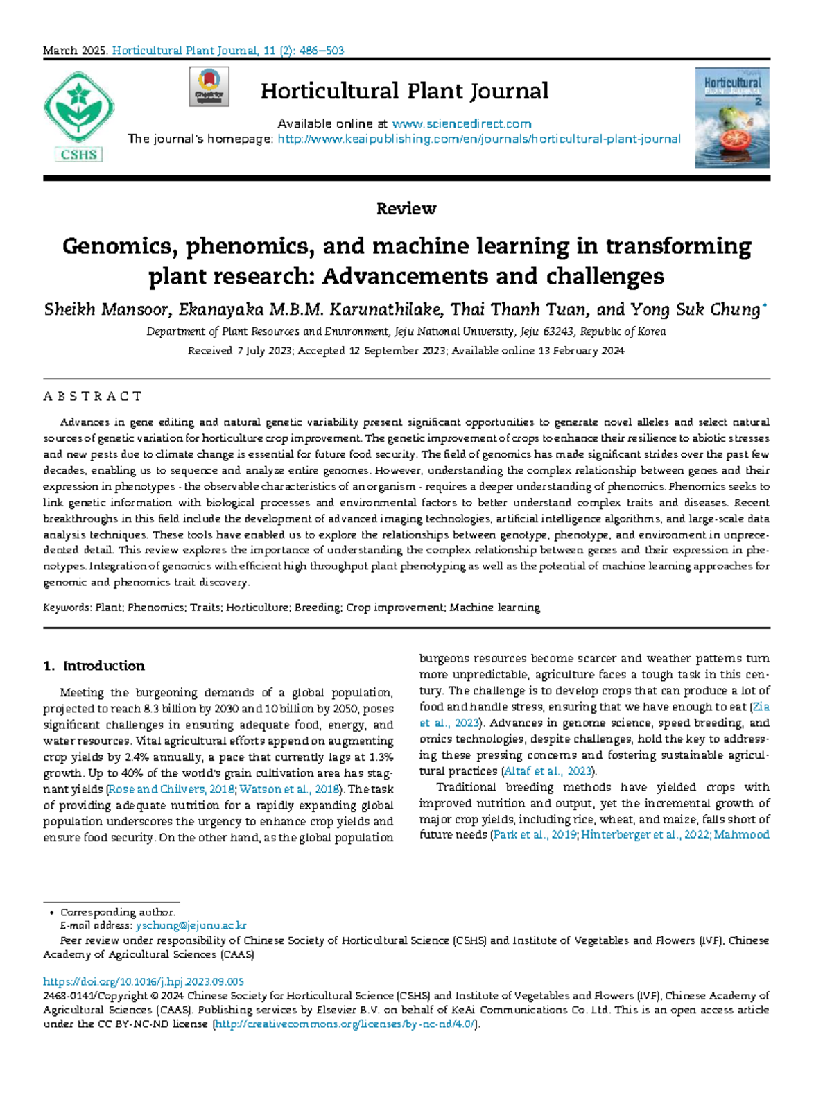 Genomics, Phenomics, and Machine Learning in Horticulture: Advances and ...