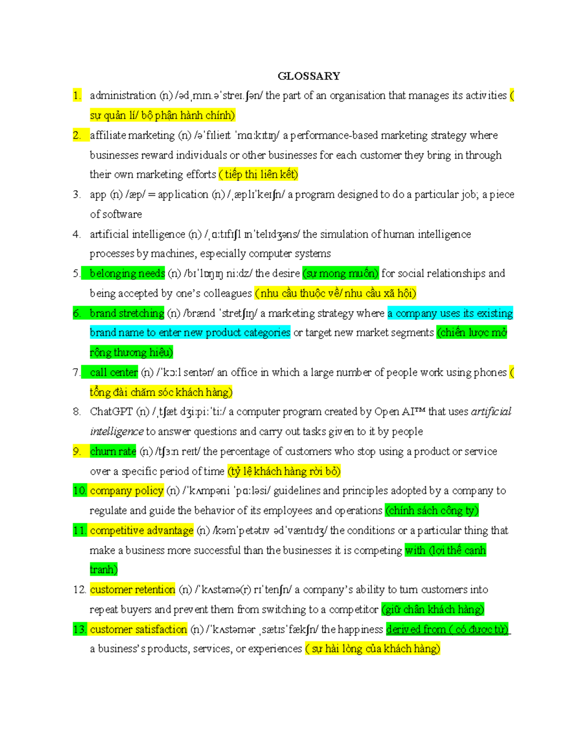 English for Business - M1 (Glossary 2) with Key Terms and Definitions ...