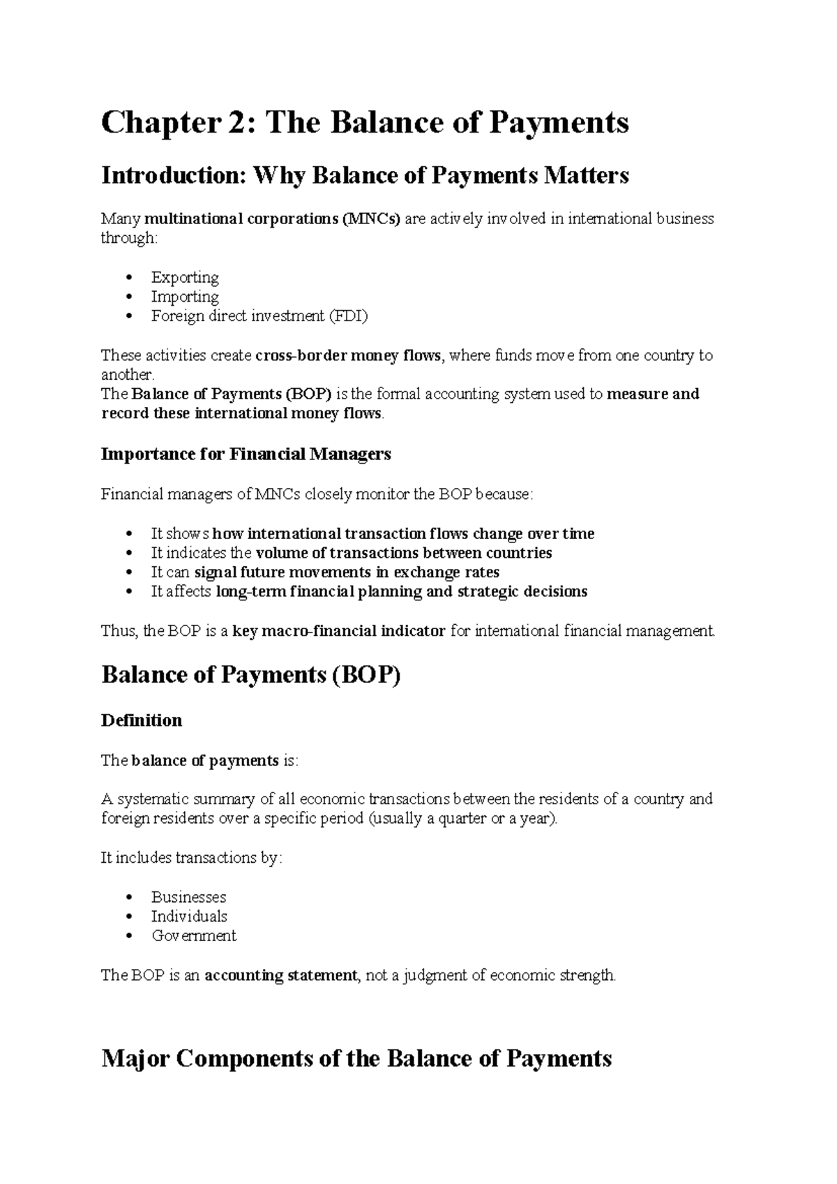Chapter 2: Understanding the Balance of Payments in IFM - Studocu
