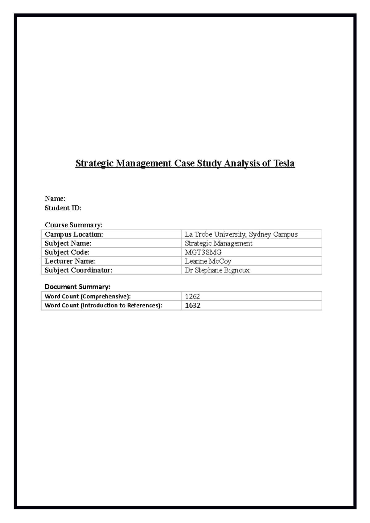 Strategic Management Case Study: Analyzing Tesla's Challenges (MGT3SMG ...