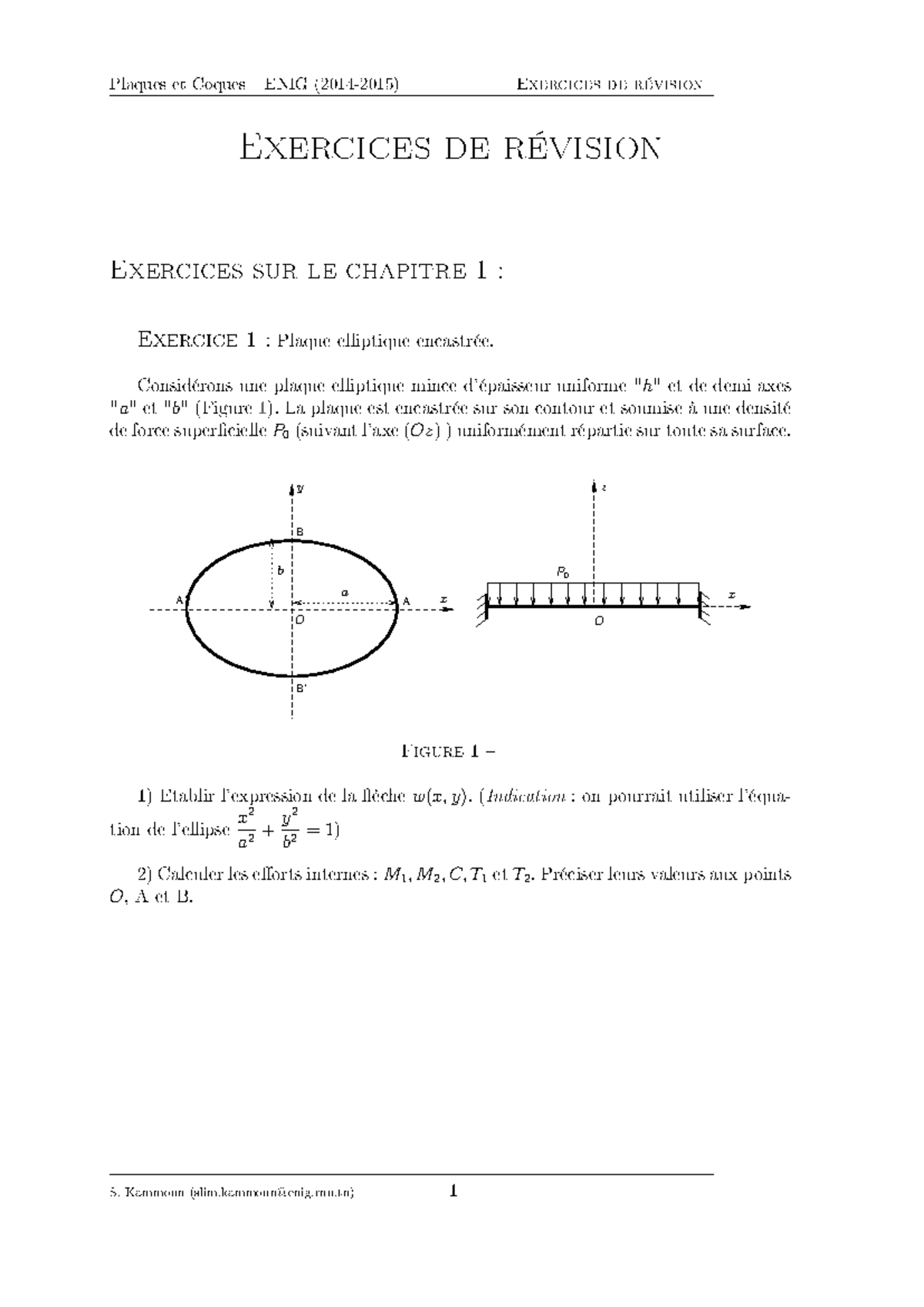 Exercices de Révision Plaques et Coques ENIG - Chapitres 1 et 2 - Studocu