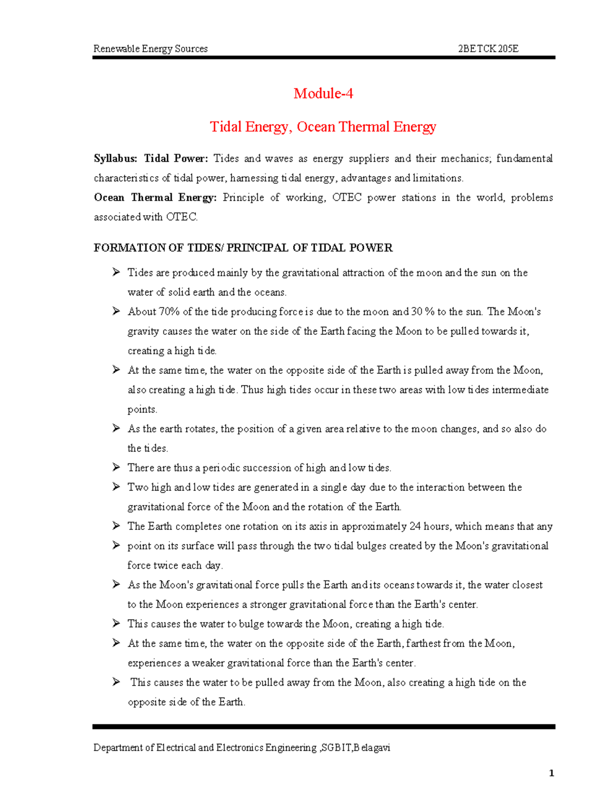 Module-4 Tidal Energy Overview and Power Generation Insights - Studocu
