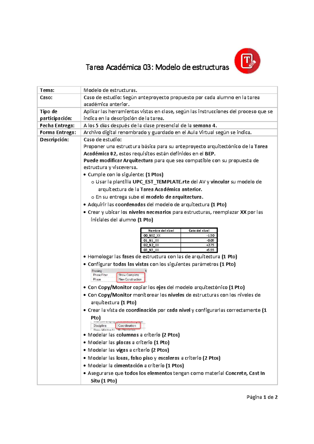 Tarea Académica 03: Modelo de Estructuras en Revit - Semana 04 - Studocu