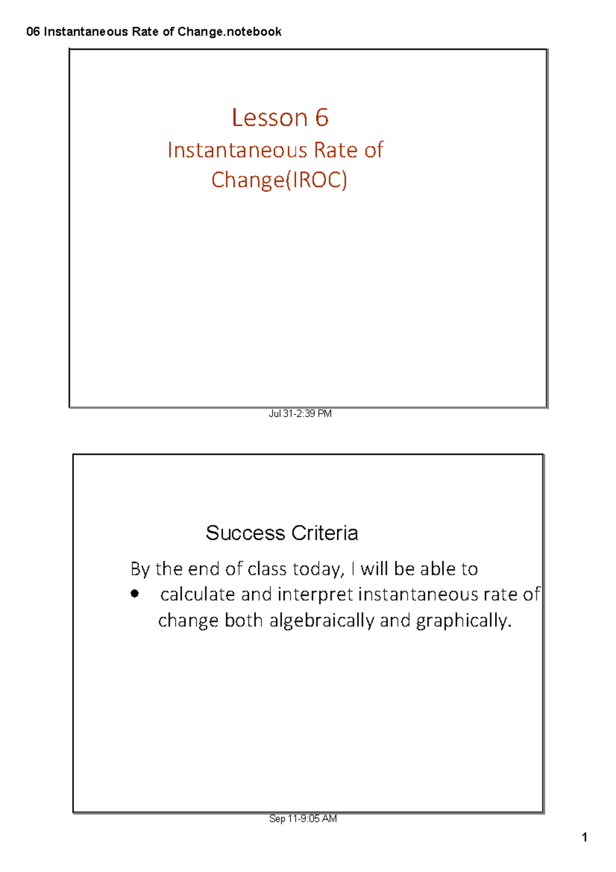 L6 Instantaneous Rate of Change 1 - Jul 312:39 PM Lesson 6 ...