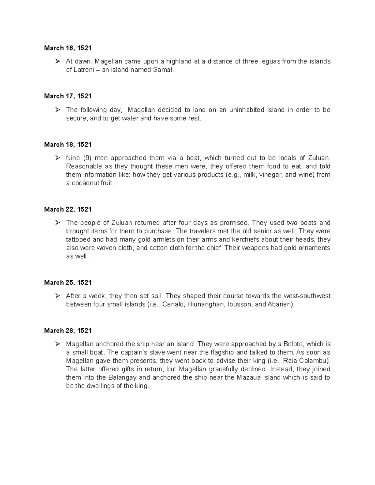 Timeline of Magellan's Journey (March-April 1521) - Studocu
