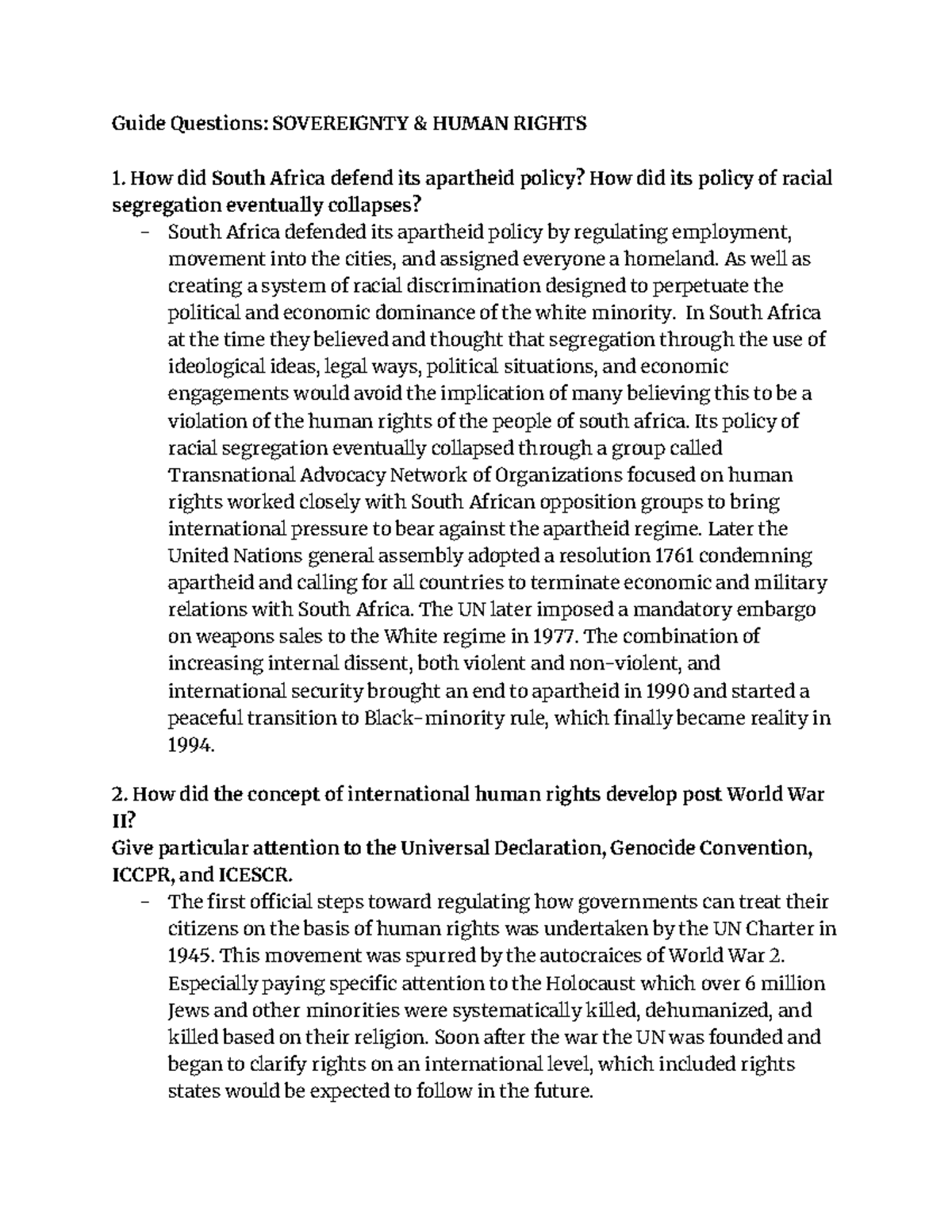 Exploring Sovereignty & Human Rights: A Comprehensive Guide - Studocu