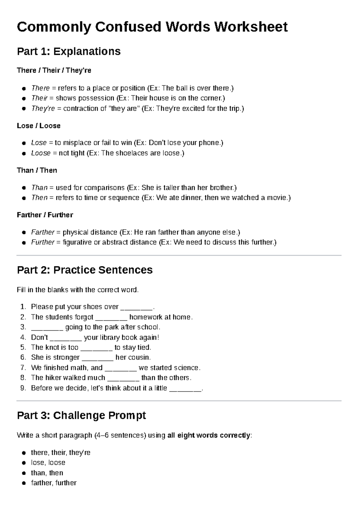 Commonly Confused Words Worksheet: Explanations & Practice - Studocu