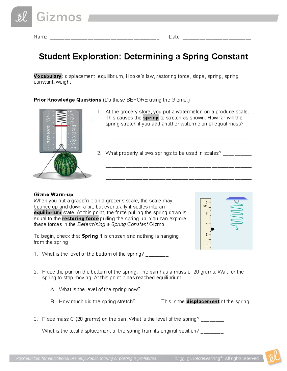 Determining Spring Constant SE: Exploring Displacement & Weight ...