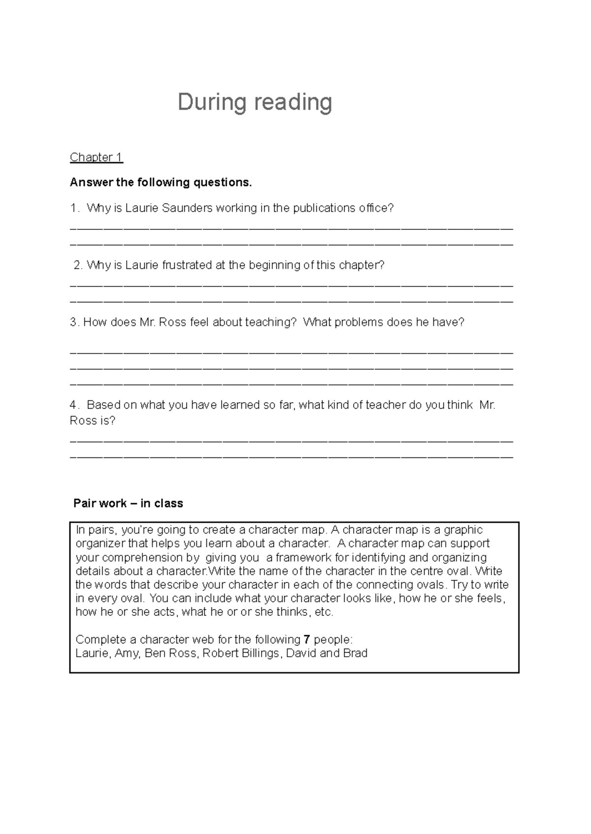 Project Mavo 4: Character Analysis and Discussion Questions - Studeersnel