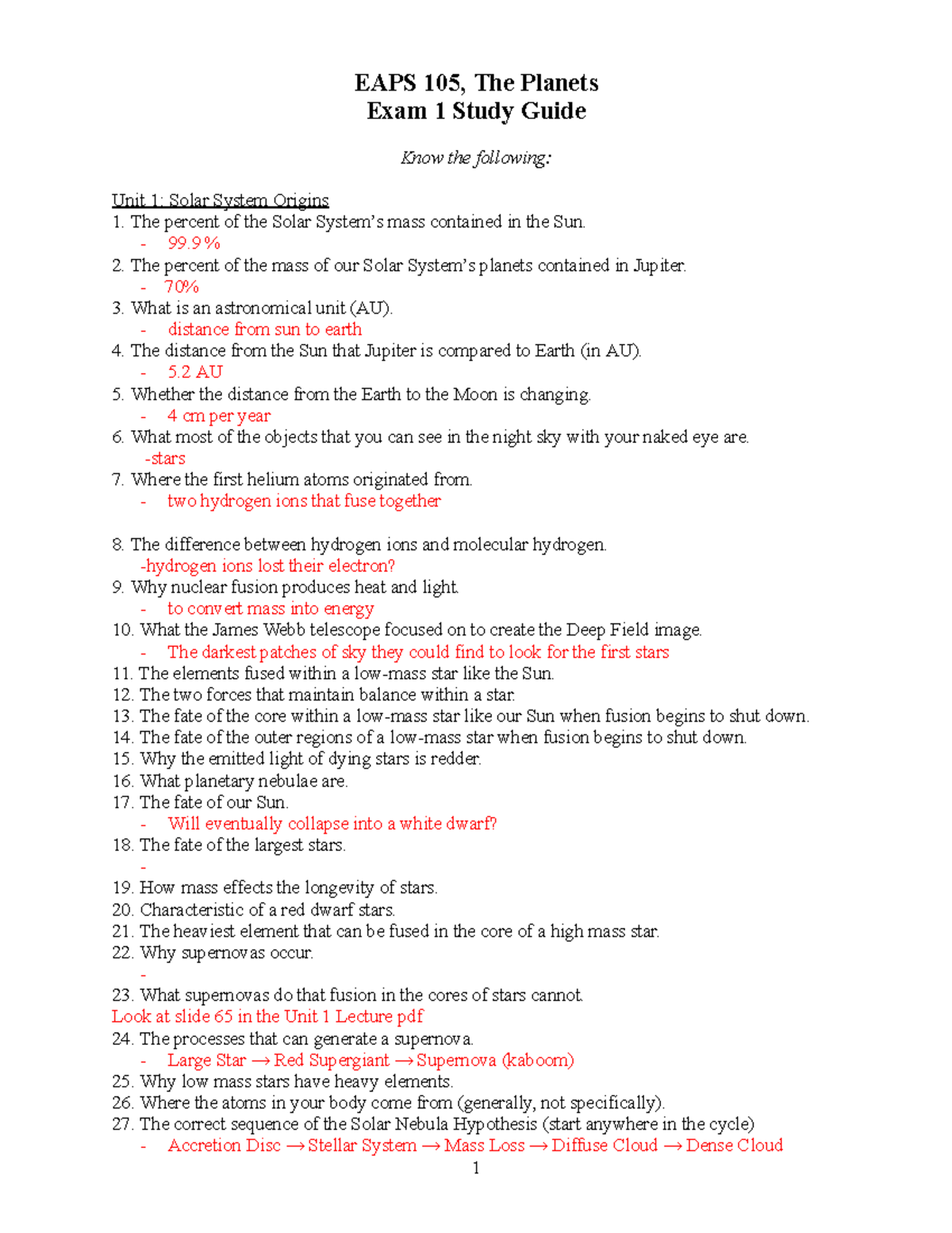 EAPS 105 Exam 1 Study Guide: Solar System and Planetary Motions - Studocu