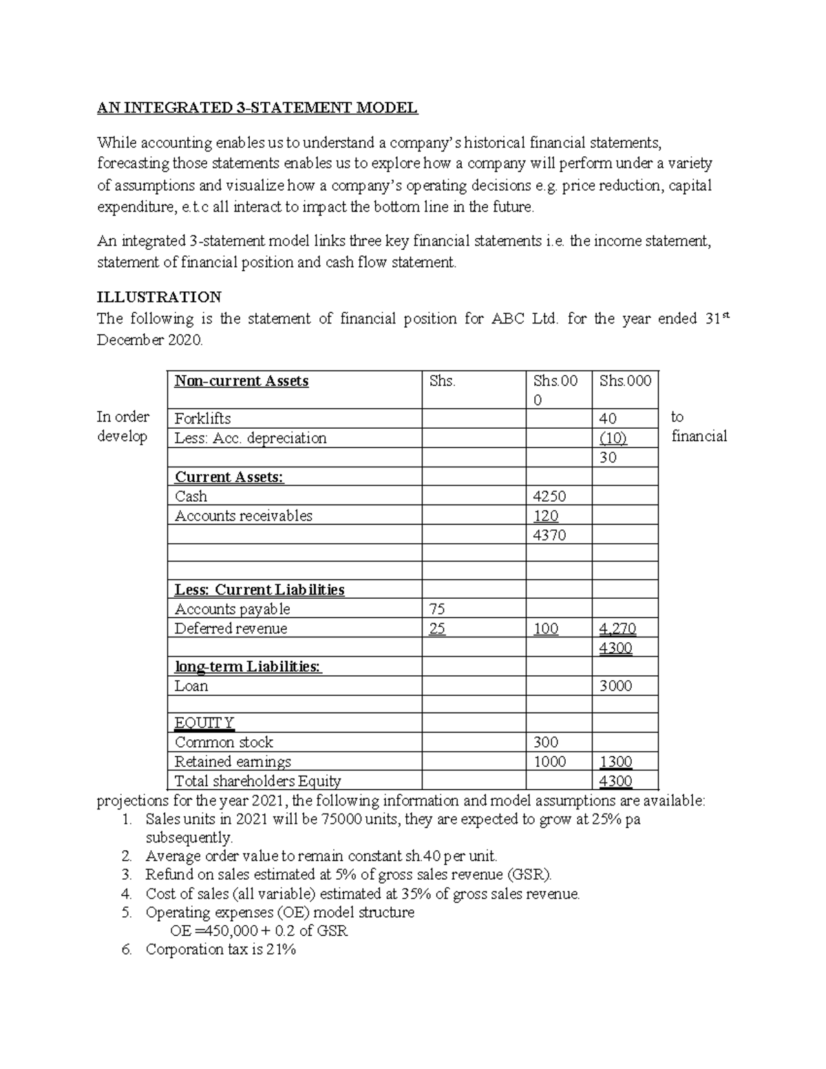 Integrated 3-Statement Model Analysis for Financial Projections - Studocu
