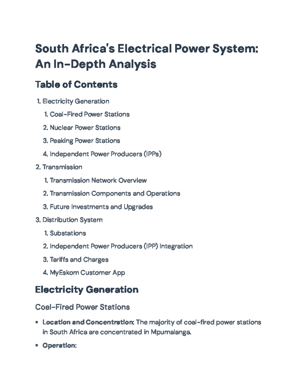 South Africa's Electrical Power Sys: An In-Depth Analysis Report - Studocu
