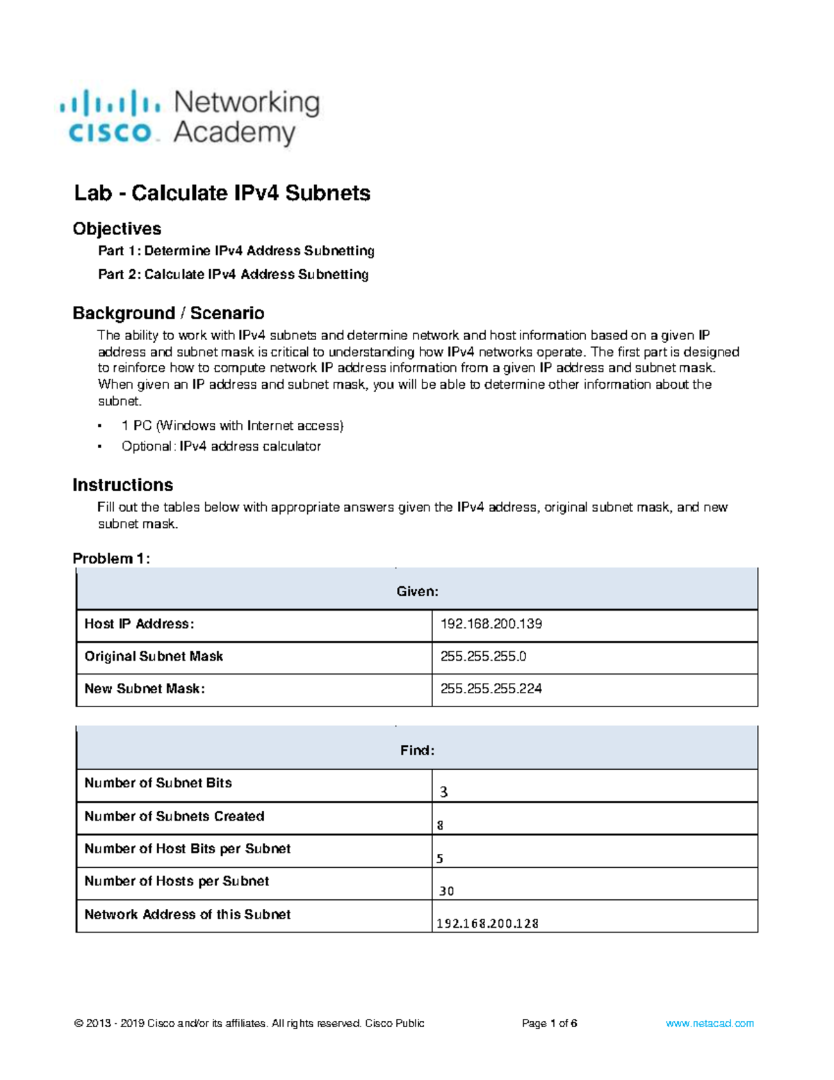 Lab 11: Calculate IPv4 Subnets and Addressing Details - Studocu