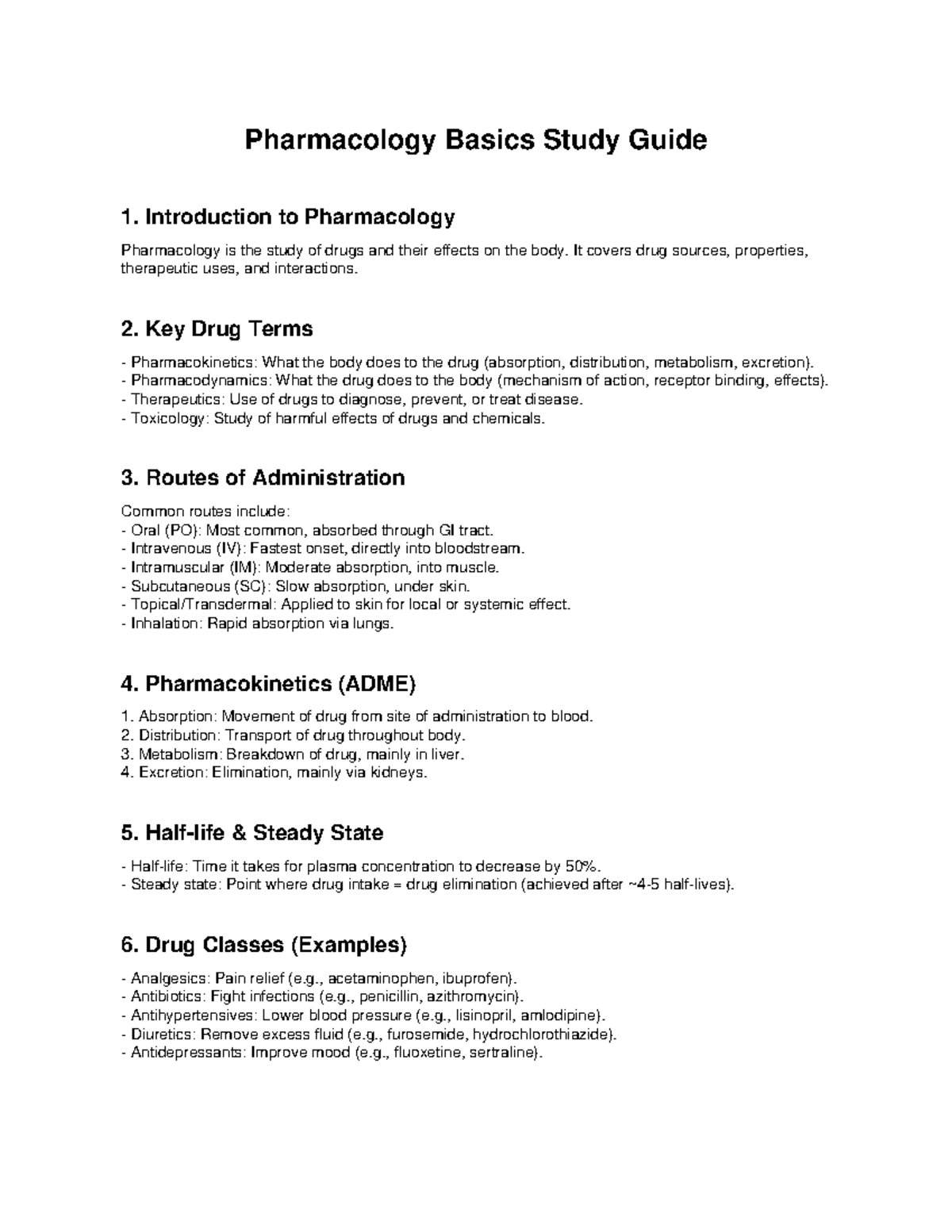 Pharmacology Basics Study Guide: Key Concepts & Drug Classes - Studocu