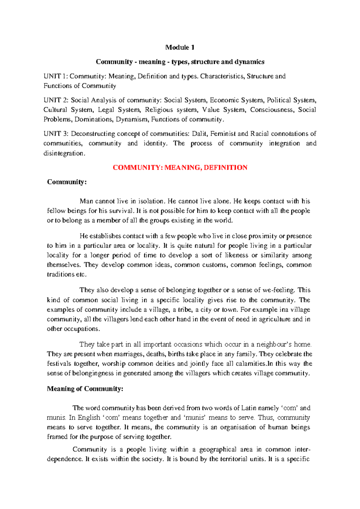 Module 1: Community Meaning, Structure, and Dynamics Overview - Studocu