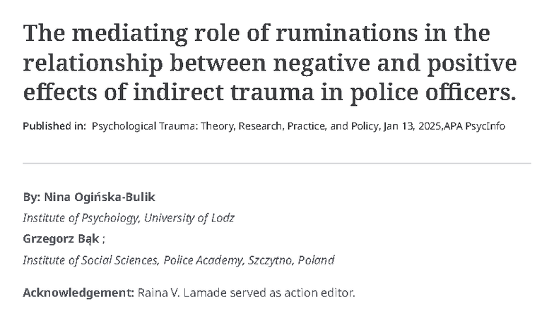 The Role of Ruminations in Secondary Trauma Among Police Officers - Studocu