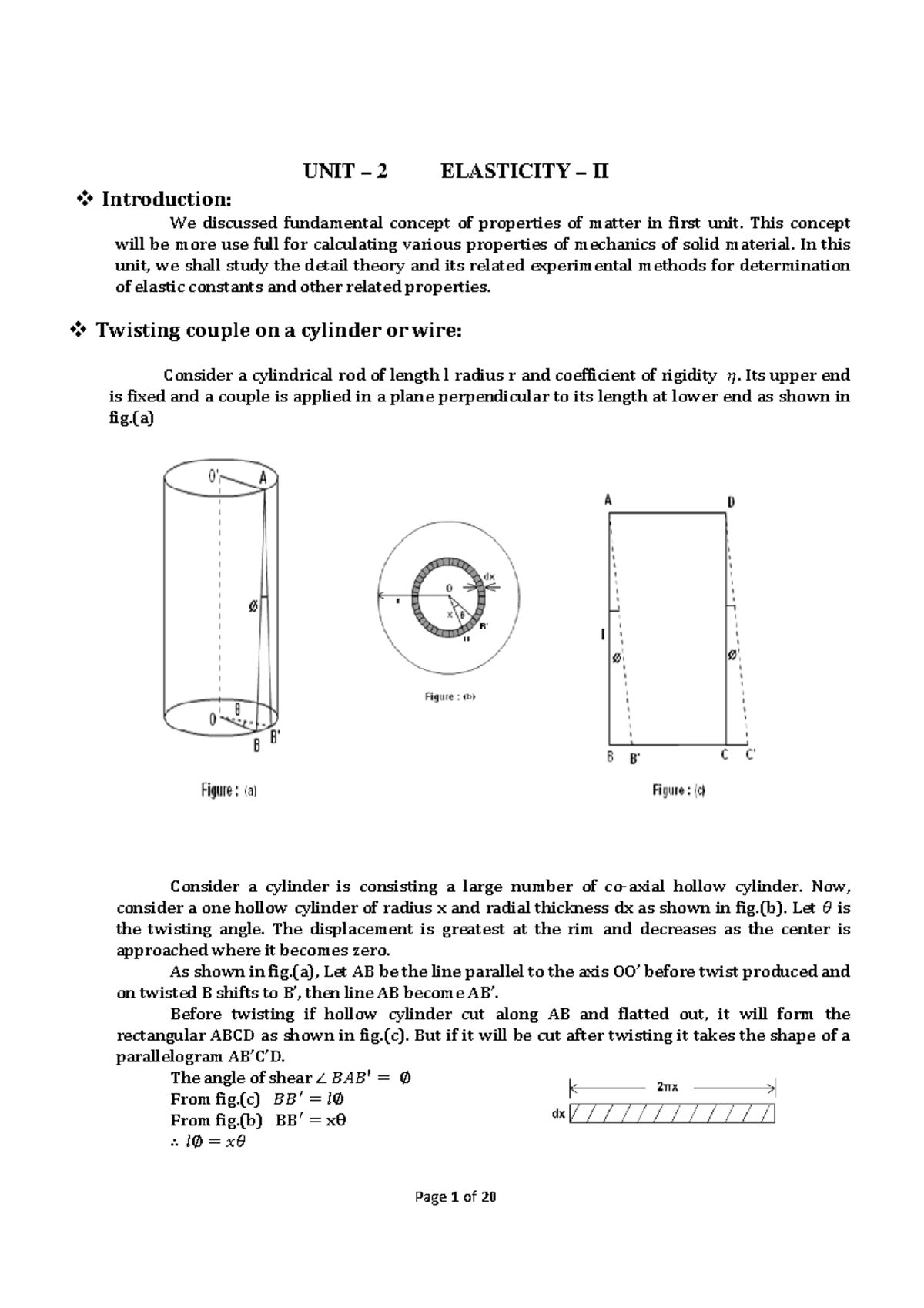 Twisting Torque Analysis of Cylinders and Wires in Mechanics - Studocu
