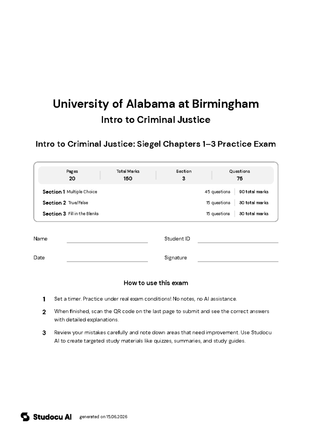 Intro to Criminal Justice: Siegel Chapters 1-3 Practice Exam - Studocu