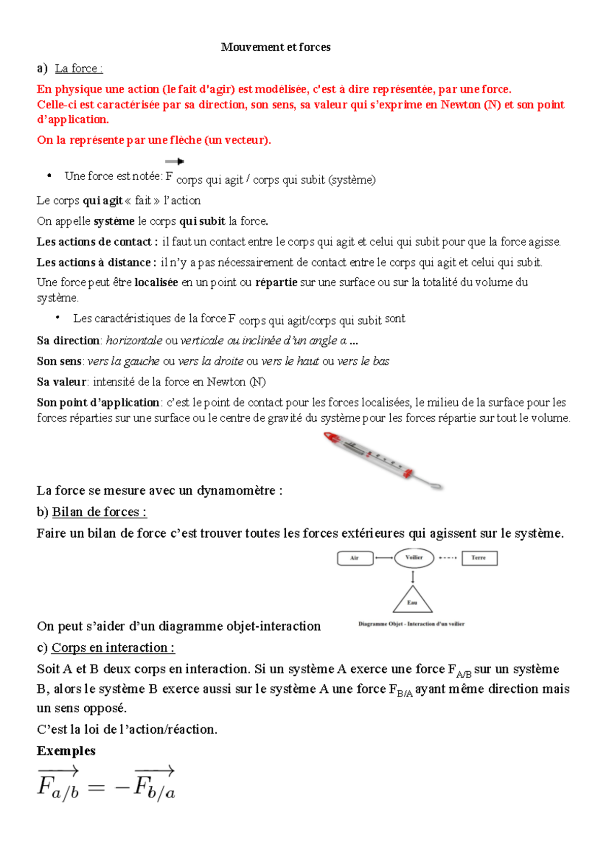 Forces et interactions en physique - Cours sur les forces (PHY101 ...