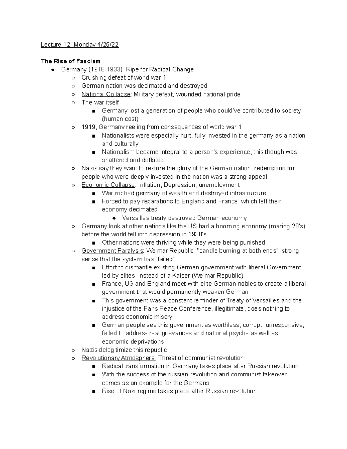 HIST020 Lecture Notes Part 3/3 - Lecture 12: Monday 4/25/ The Rise of ...