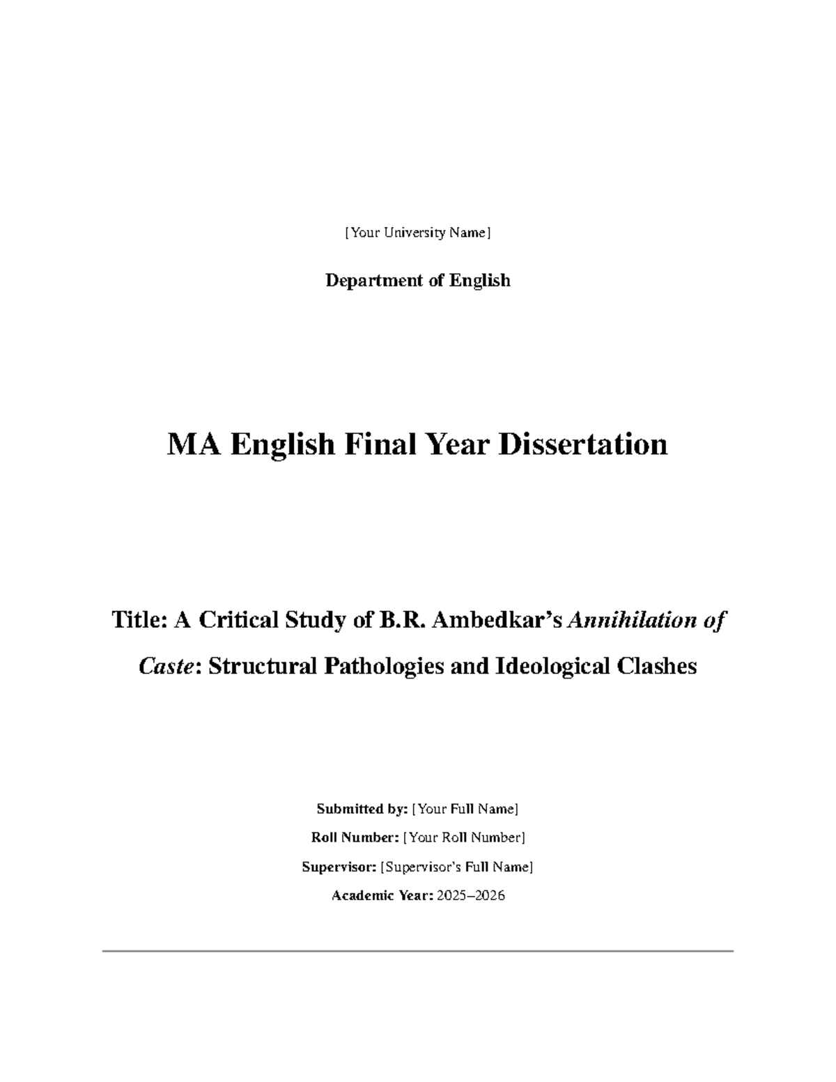 MA English Final Year Dissertation: Critical Study of B.R. Ambedkar's ...