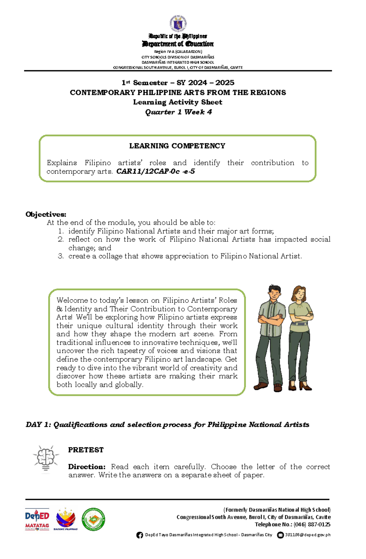 Contemporary Philippine Arts: Learning Activity Sheet LAS Q1W4 - Studocu