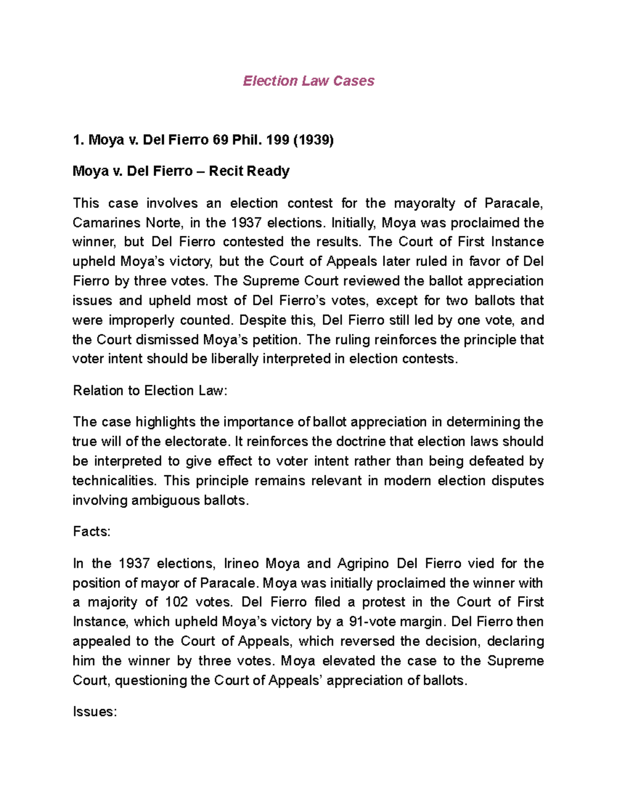 Election Law Cases: Key Rulings and Principles (Election Law 1-20 ...