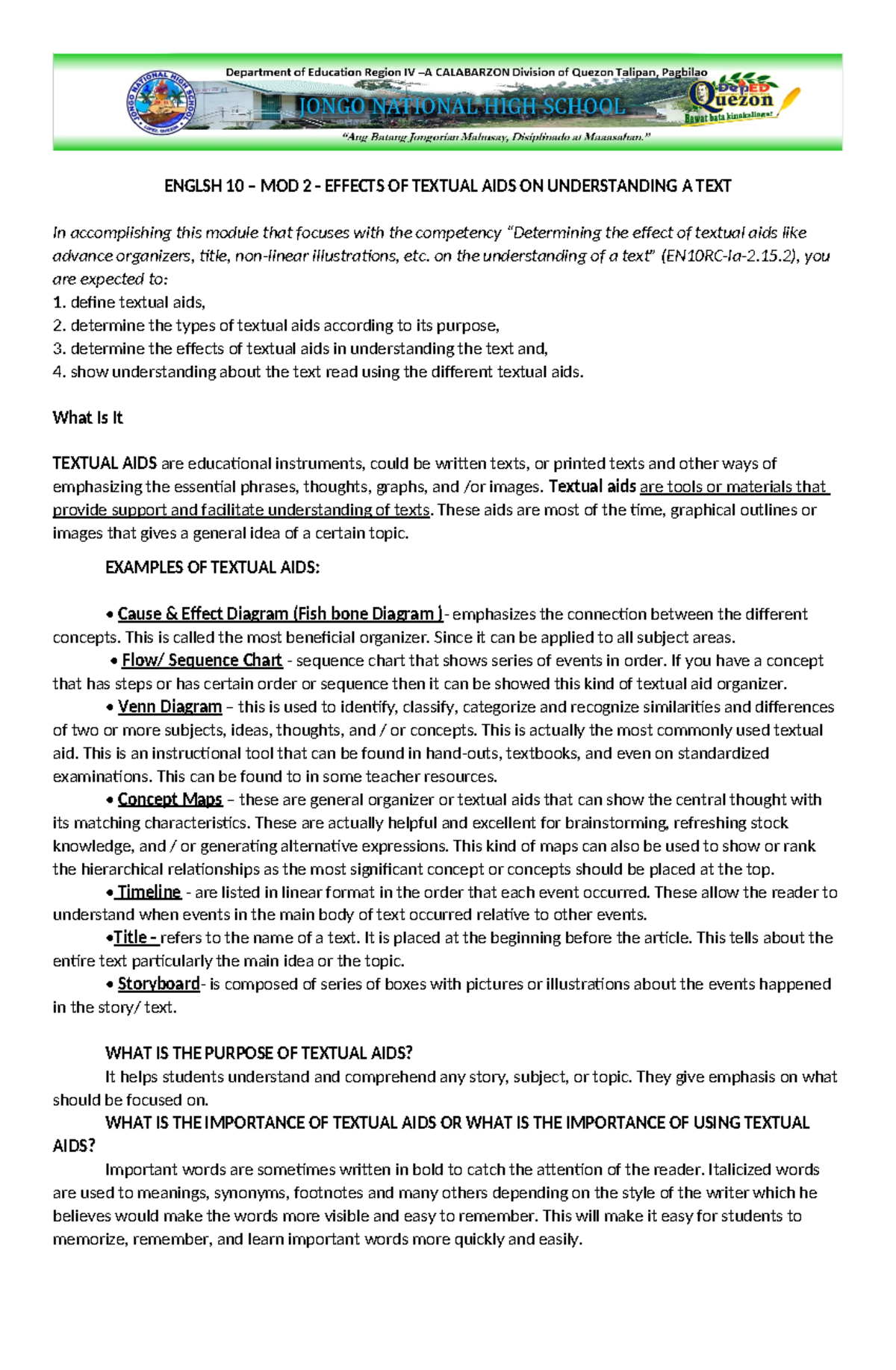 ENGLSH 10 - Effects of Textual Aids on Text Understanding - Studocu