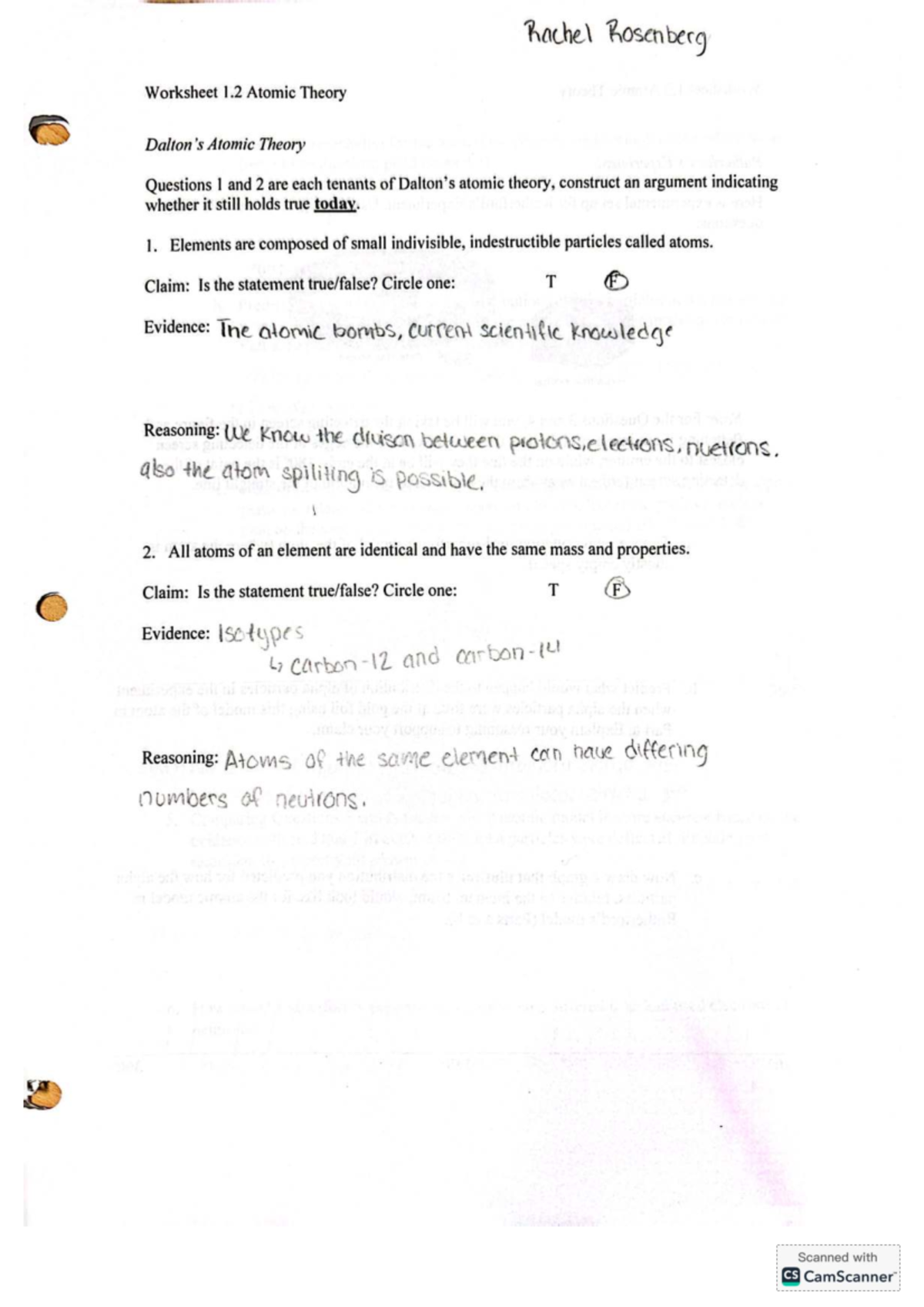 Atomic Theory Worksheet 1.2: Analyzing Key Concepts and Experiments ...