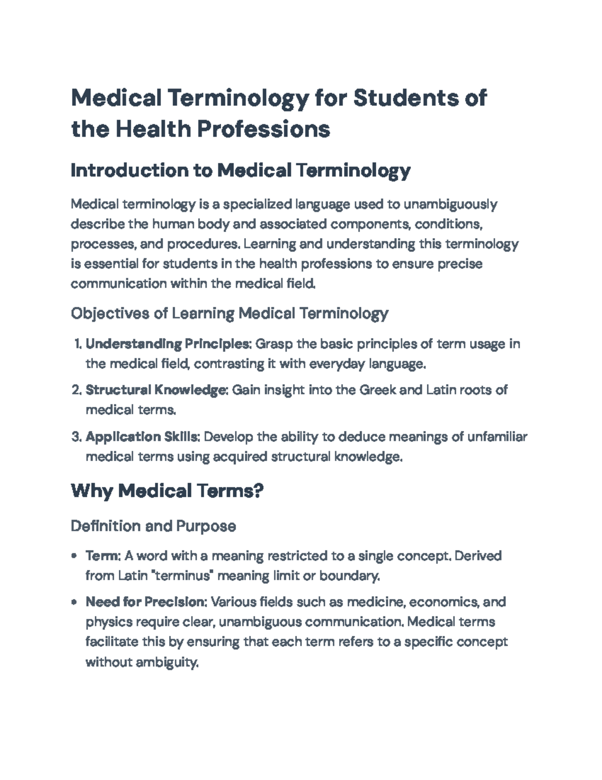 Understanding Medical Terminology in Health Professions Course ...