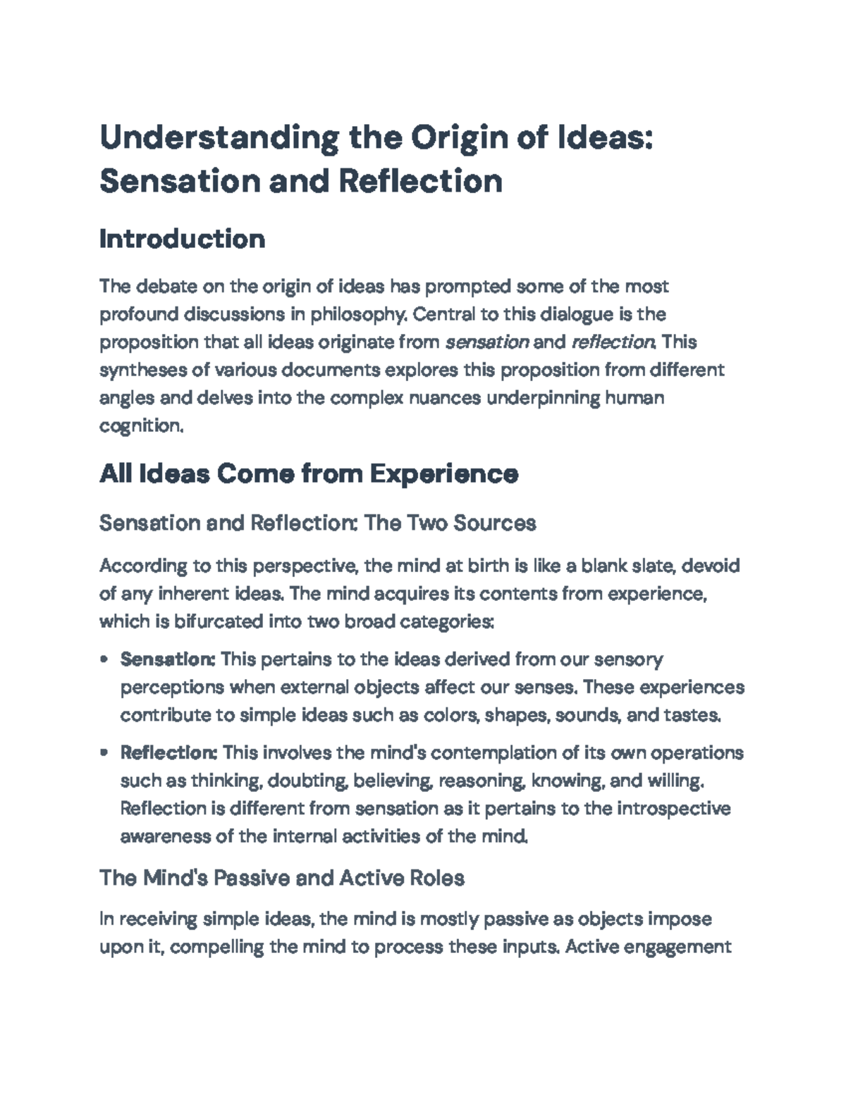 Philosophical Perspectives on the Origin of Ideas: Sensation ...