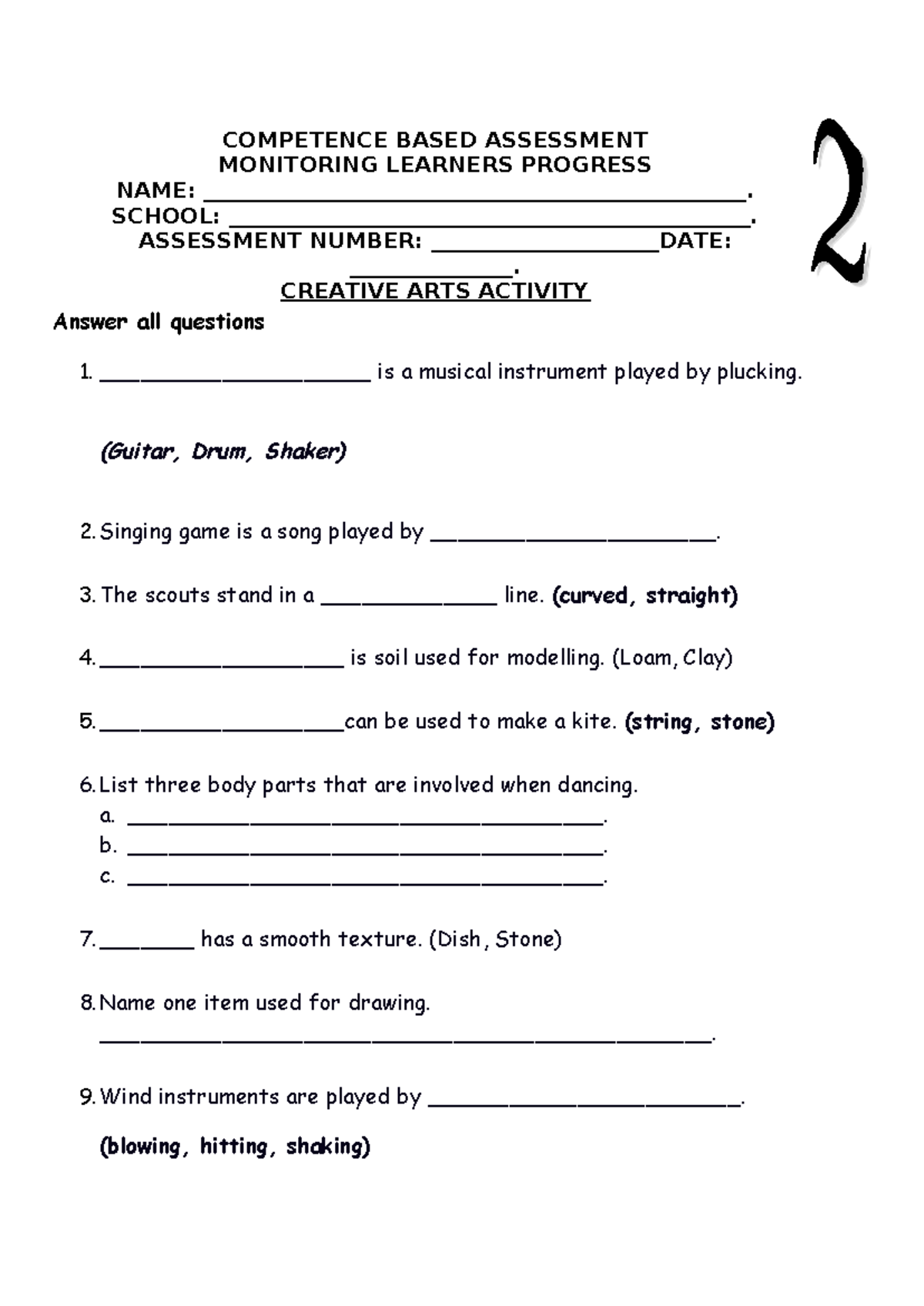 G2 Creative Arts Activity - Competence Based Assessment Notes - Studocu