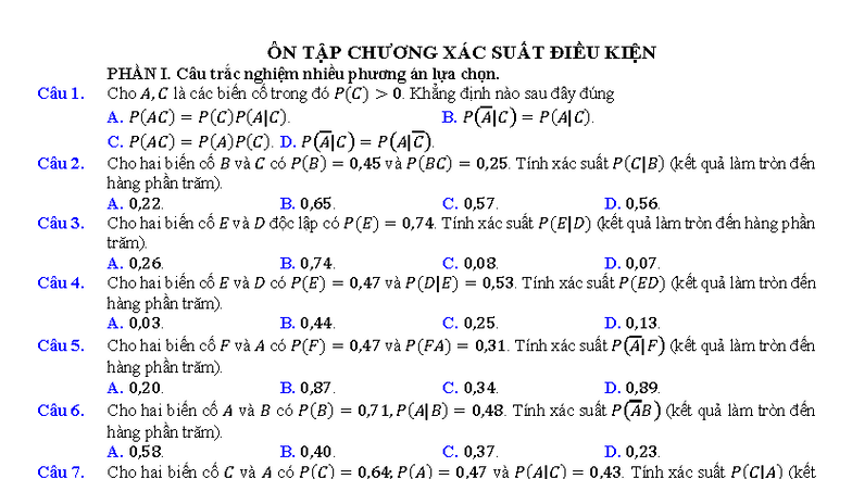 ÔN TẬP ĐỀ 12 C6: Xác suất và Biến cố trong Toán học - Studocu