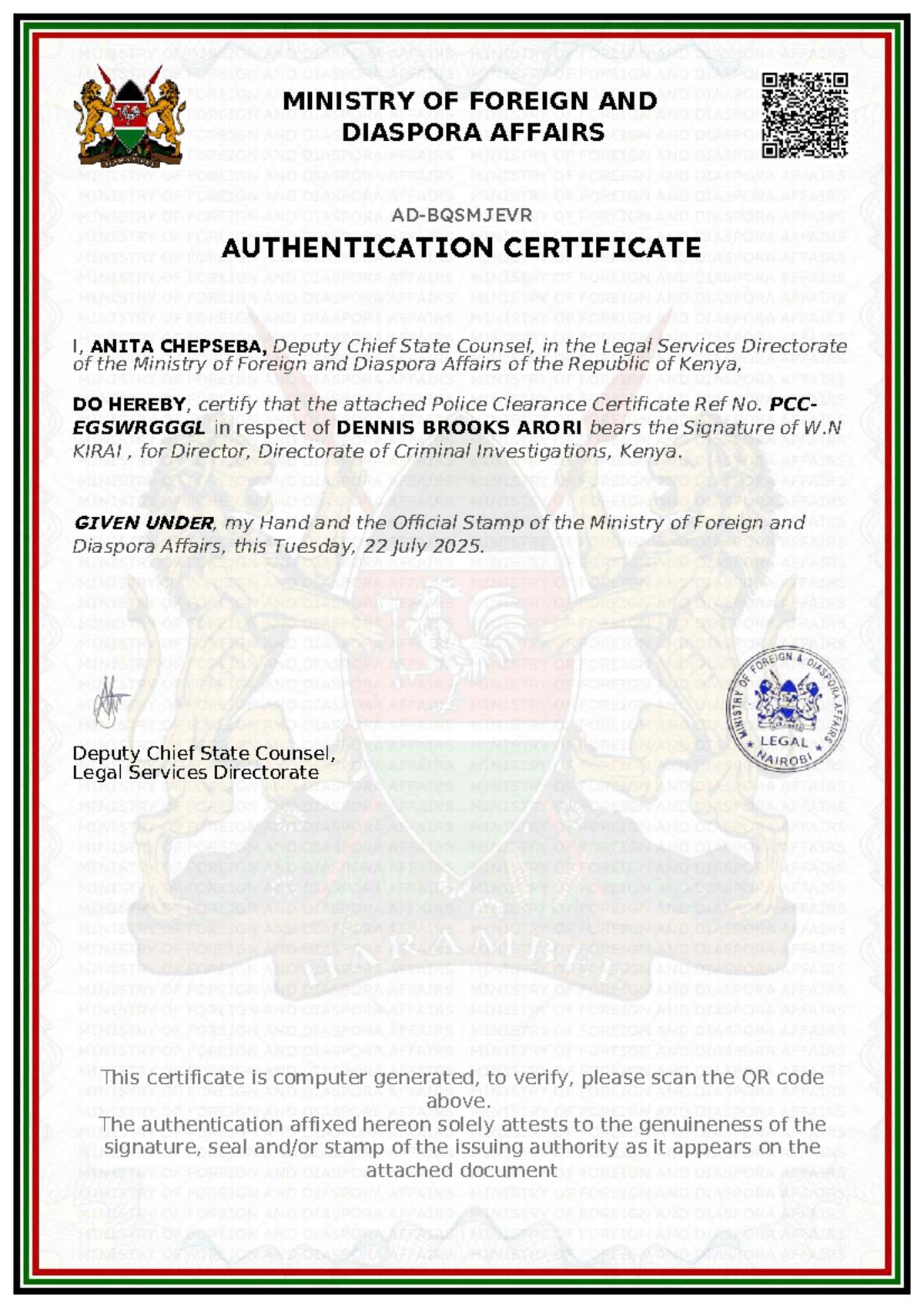MINISTRY OF FOREIGN AFFAIRS AUTHENTICATION CERTIFICATE - LABOUR SOURCE DBM - Studocu