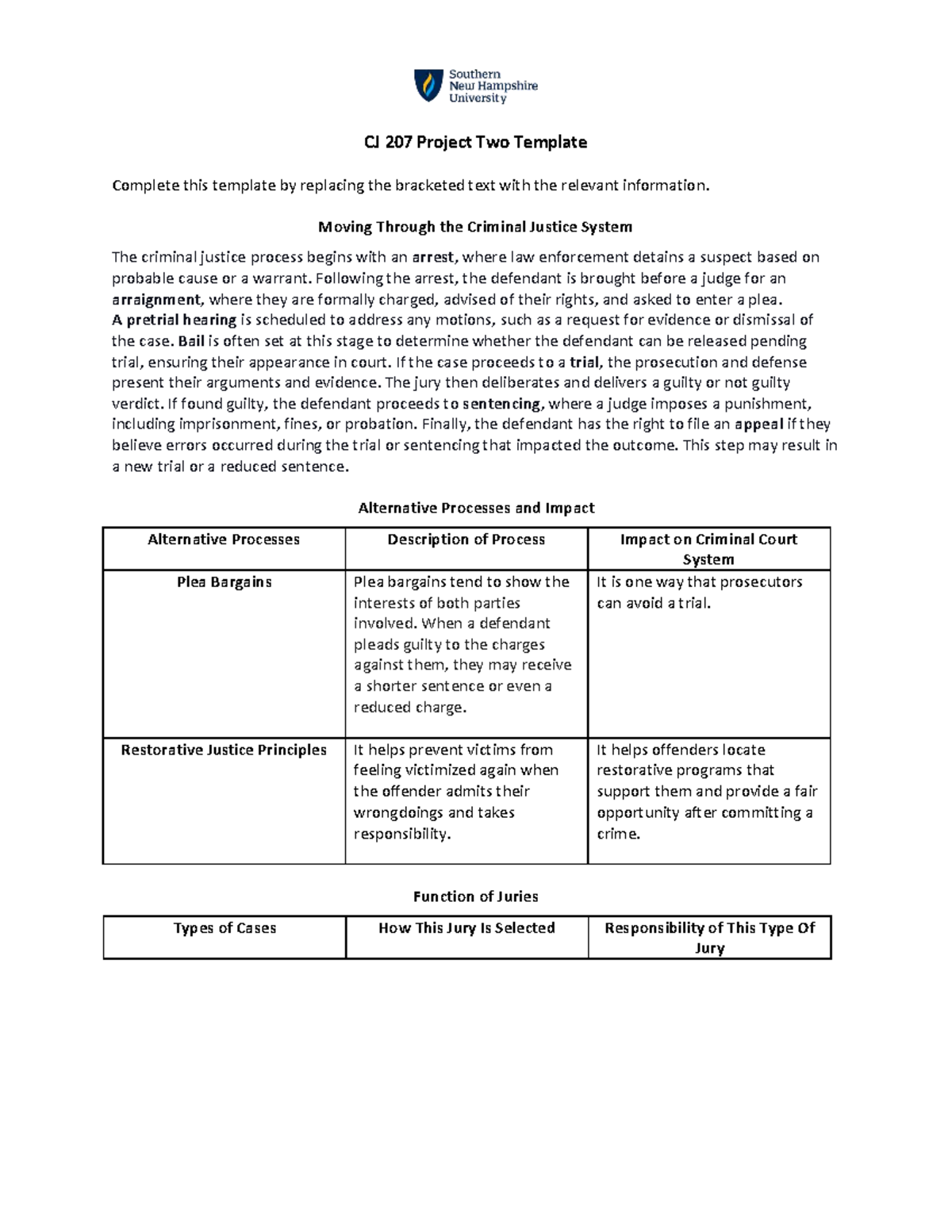 CJ 207 Project Two - Moving Through the Criminal Justice System The ...
