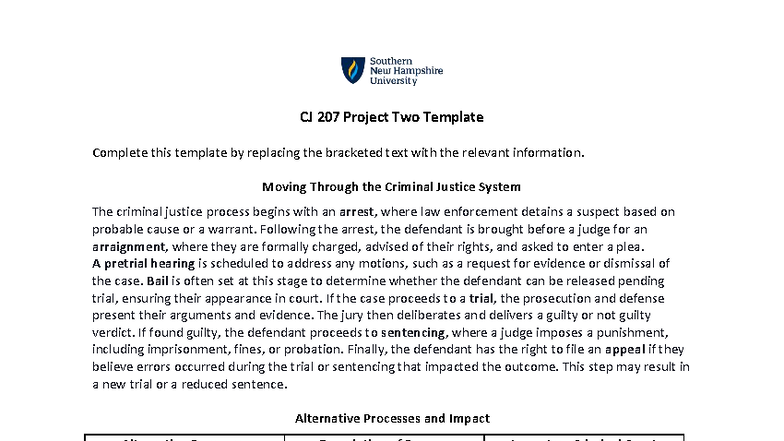 CJ 207 Project Two: Understanding the Criminal Justice Process - Studocu