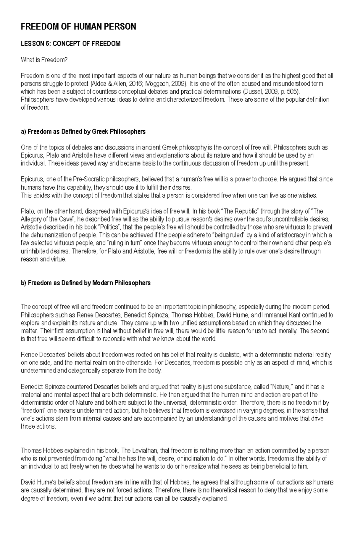 FREEDOM OF HUMAN PERSON LESSON 5: UNDERSTANDING FREEDOM CONCEPTS - Studocu