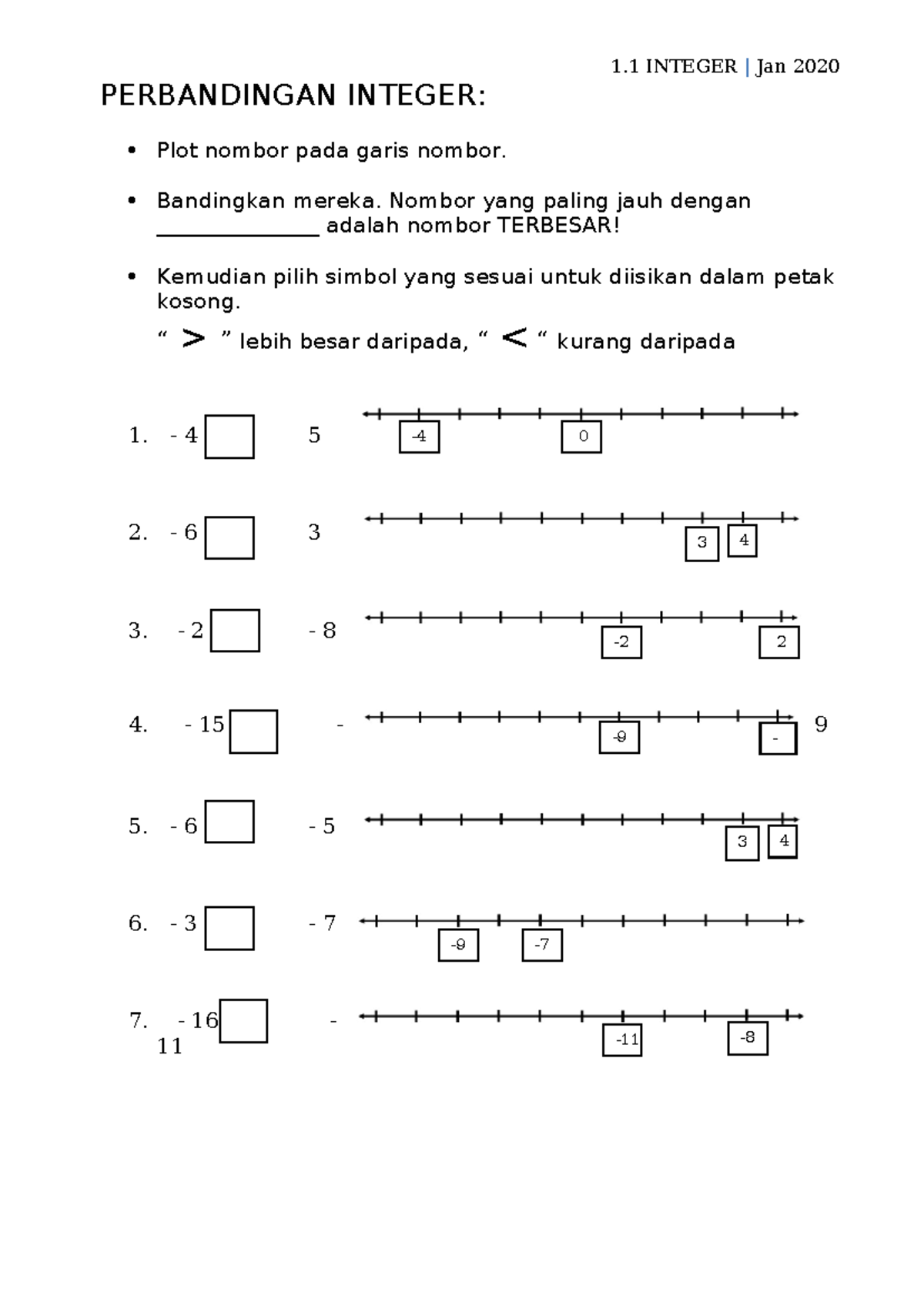 Integer- Perbandingan Integer - 1 INTEGER | Jan 2020 PERBANDINGAN ...