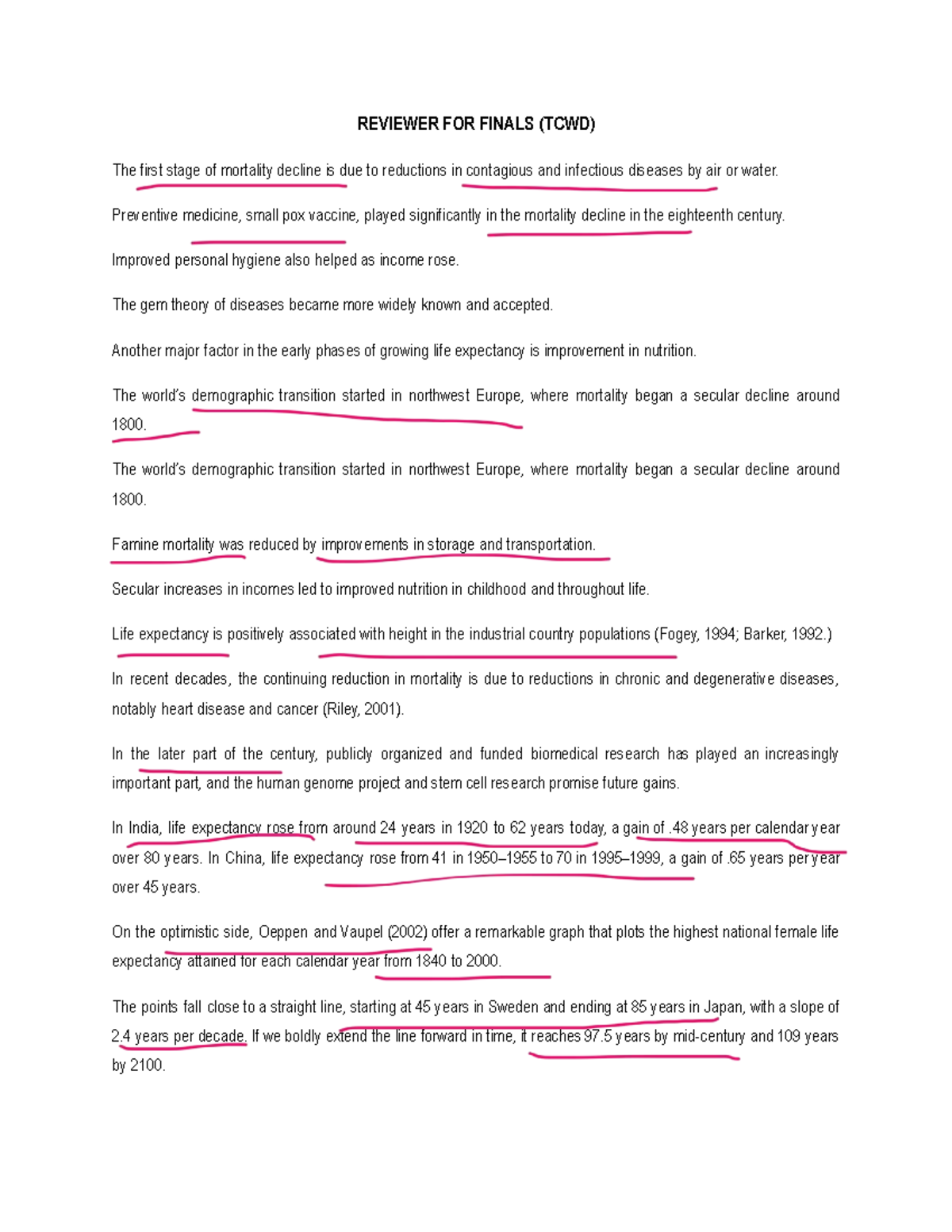 TCWD Final Exam Reviewer: Demographic Transition & Sustainability ...