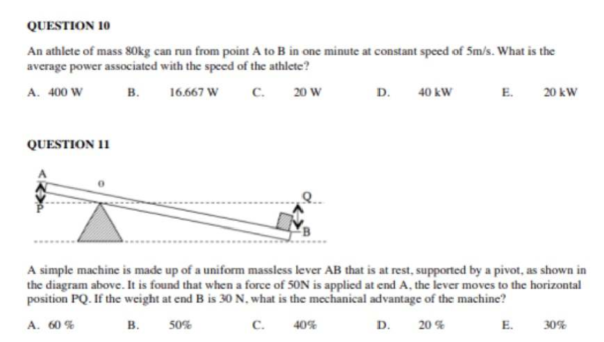 Physics Quiz Questions on Power and Simple Machines - Studocu