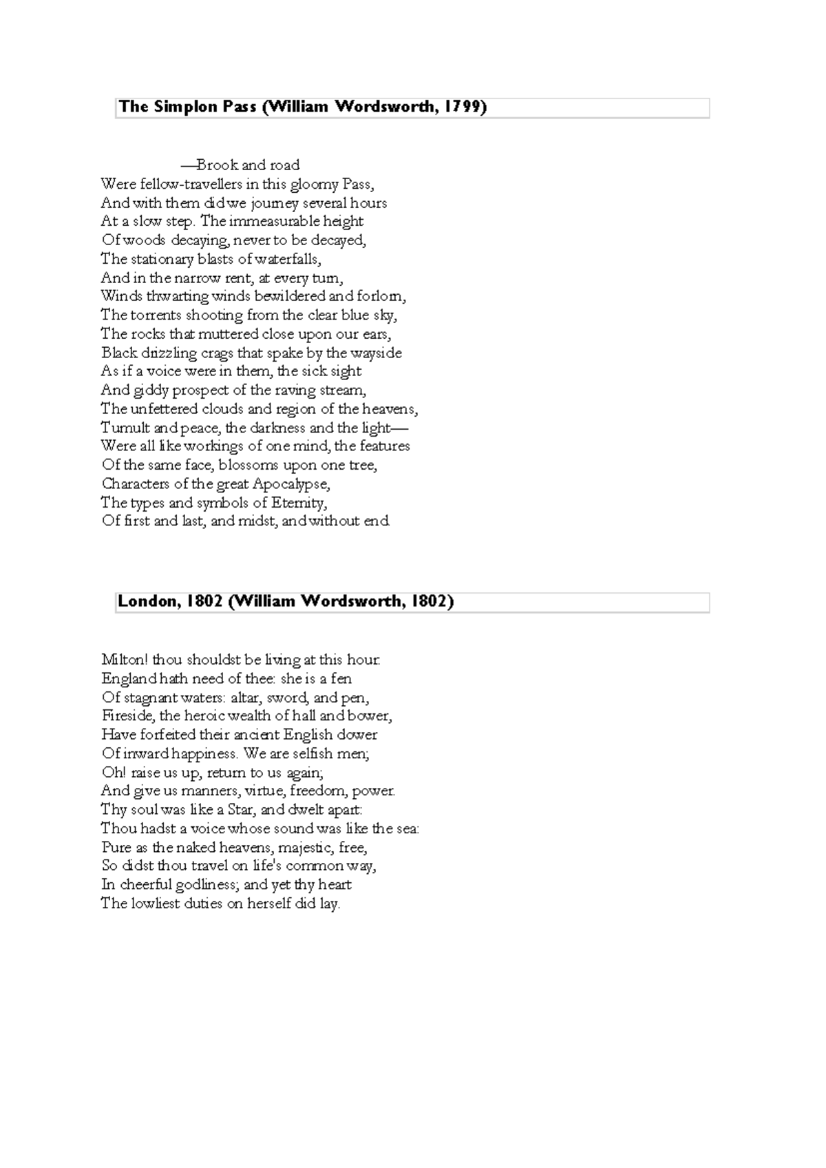 Wordsworth Poems: The Simplon Pass Analysis and Insights - Studocu
