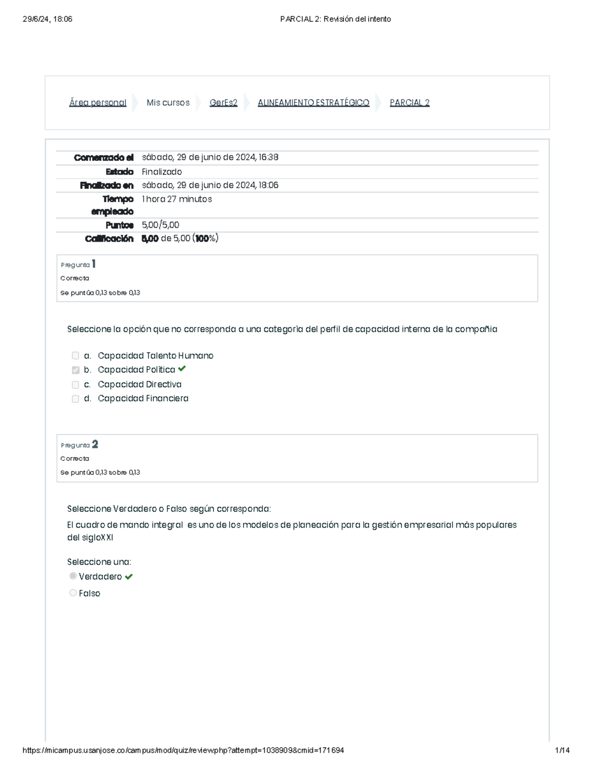 Parcial 2 Gerencia Estratégica: Análisis de Preguntas y Respuestas - Studocu