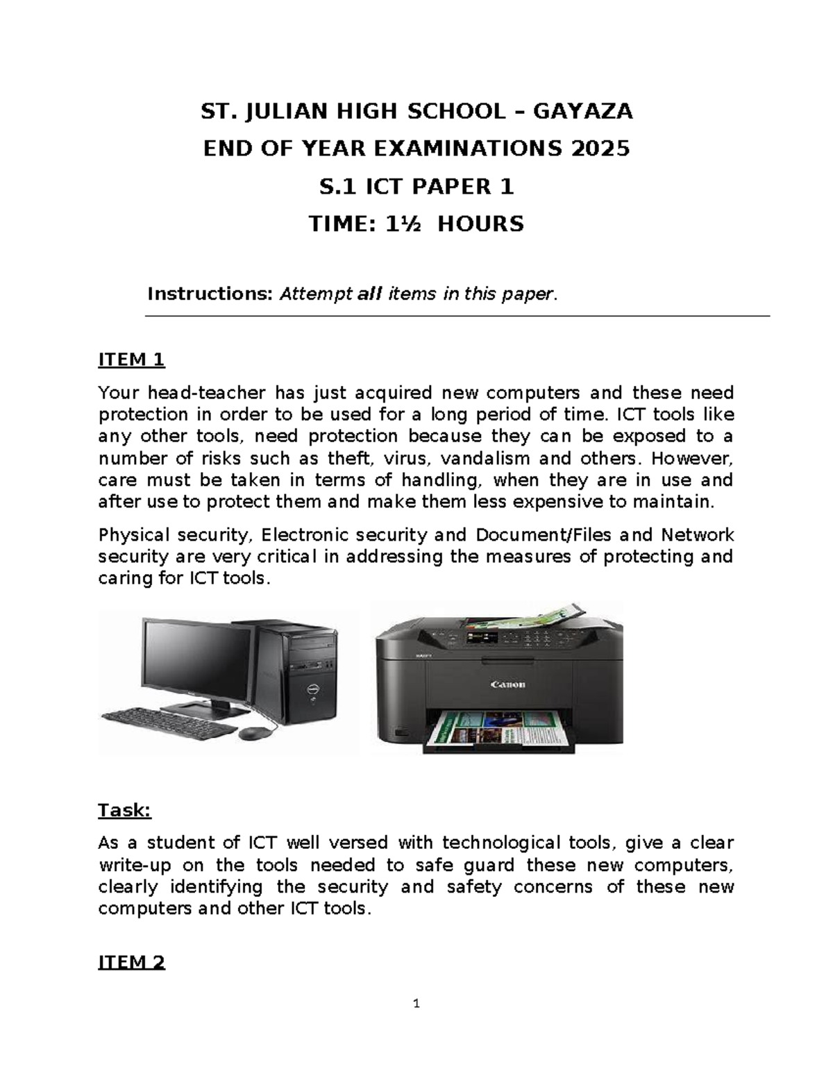 S.1 ICT END OF YEAR EXAM 2025 - COMPUTER SECURITY MEASURES - Studocu