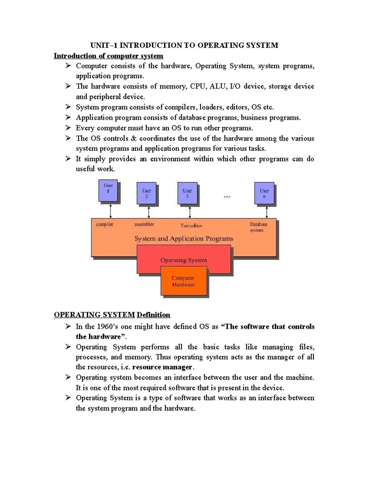 OS-Unit1: Introduction to Operating Systems and Their Functions - Studocu