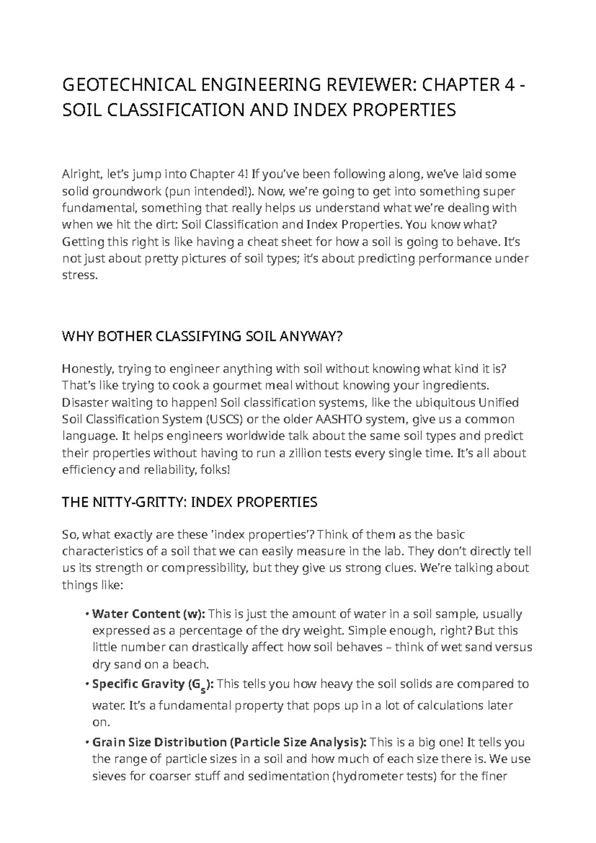 GEOTECHNICAL ENGINEERING REVIEWER: CHAPTER 4 SOIL CLASSIFICATION - Studocu