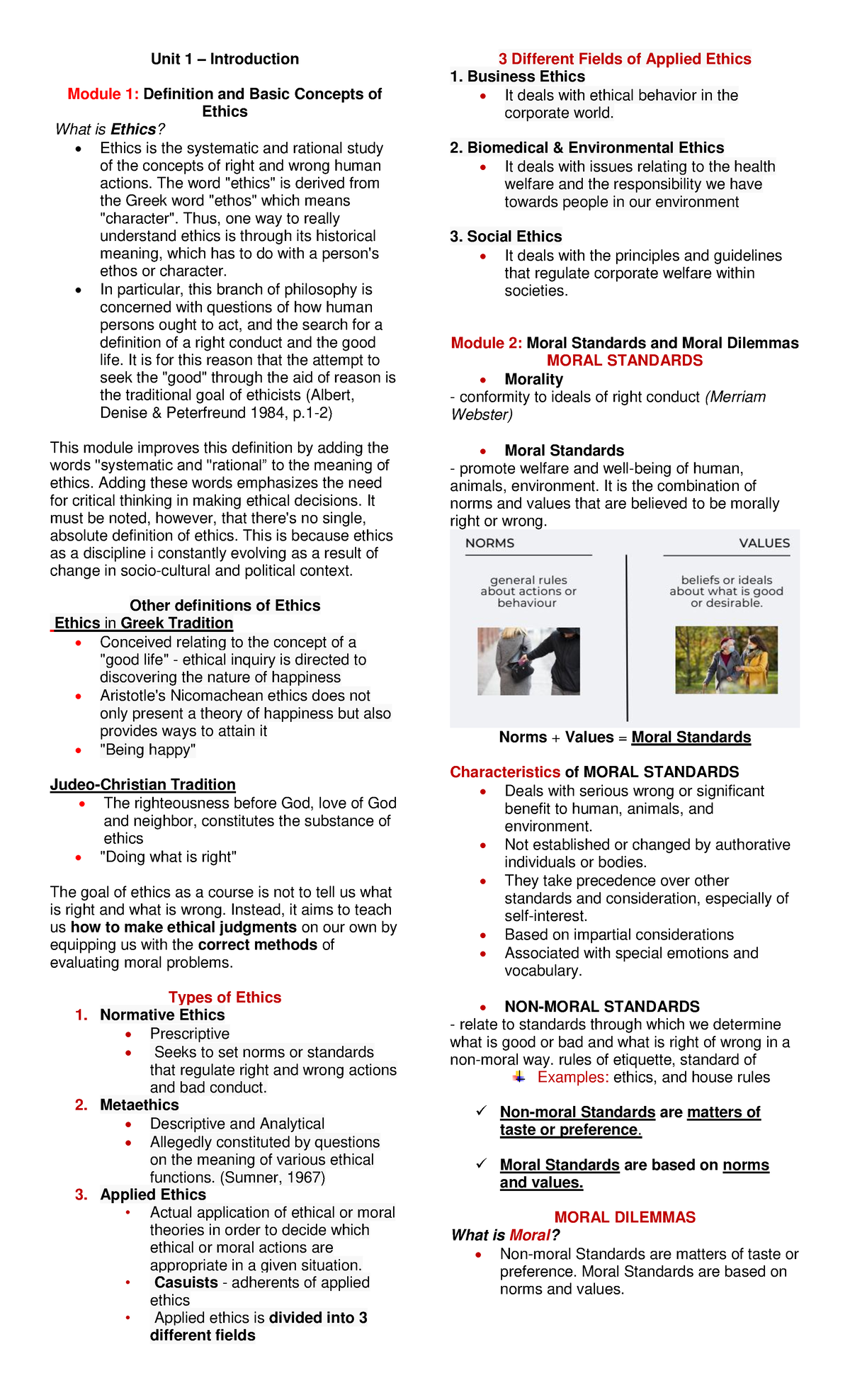 Module in Ethics 1-6 - Unit 1 – Introduction Module 1: Definition and ...