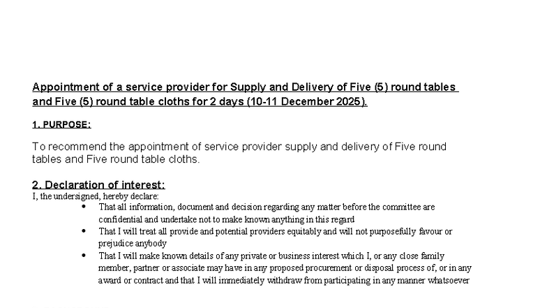 Appointment of Service Provider for Round Tables & Cloths (Dec 2025 ...