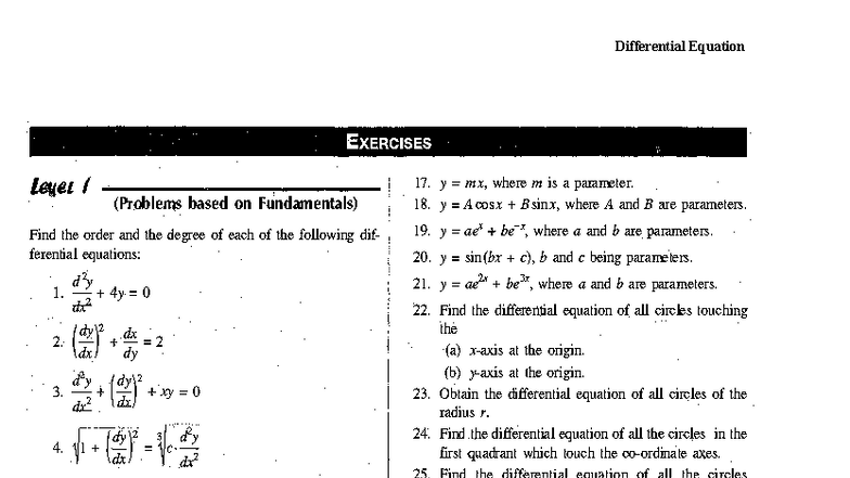 Differential Equations Level I: Problems and Solutions - Studocu
