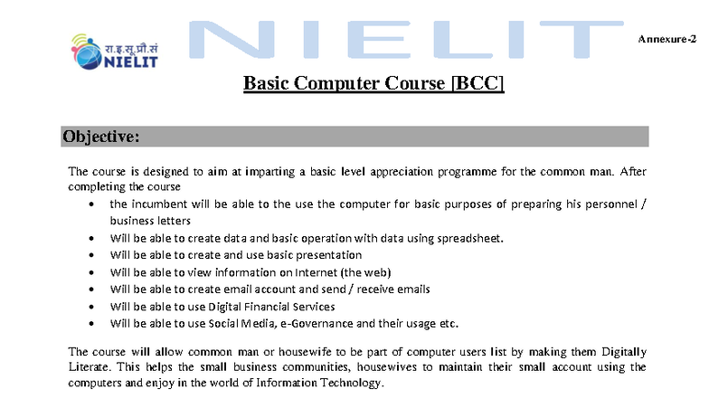 Basic Computer Course (BCC) - Comprehensive Revision Summary - Studocu