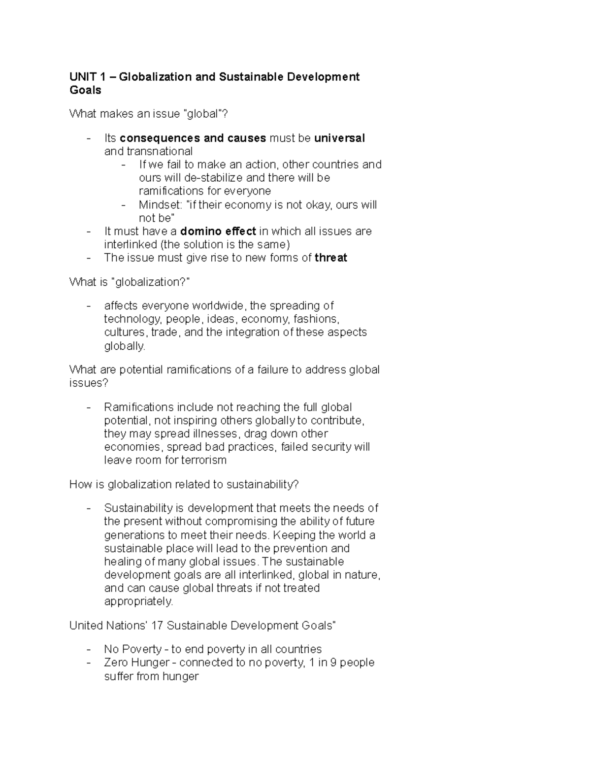 Global Issues Final Exam Review: Globalization, Human Rights, and SDGs ...